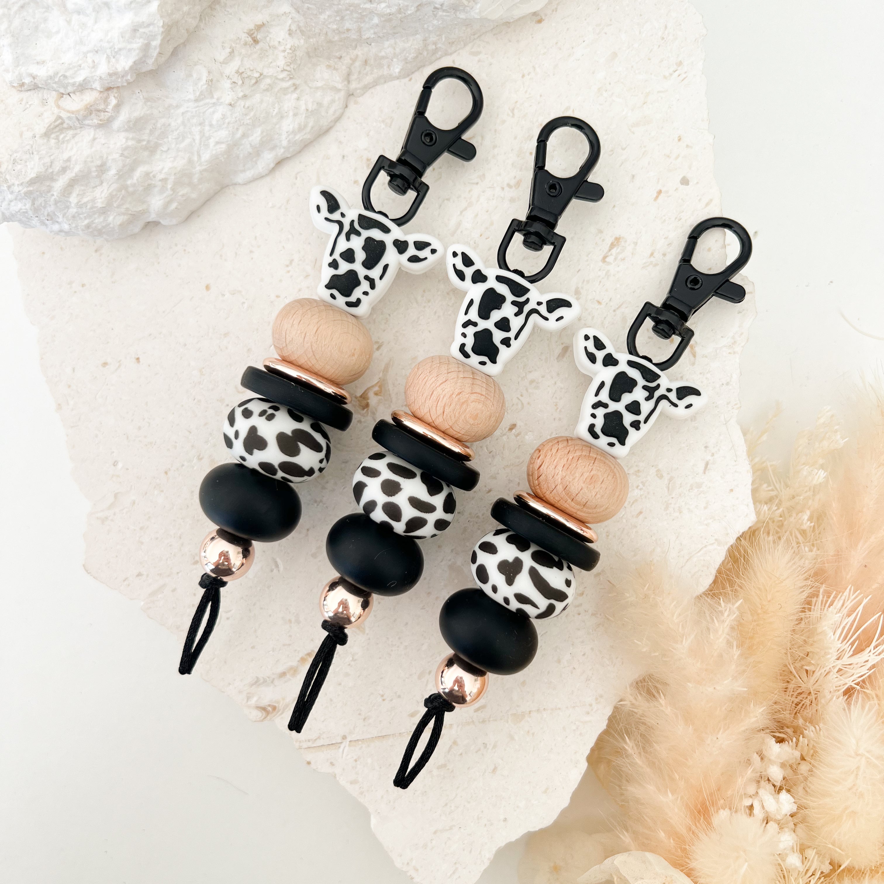 Black Cow Print Keychain – Scrunchie Luxe